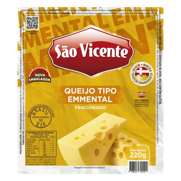 Queijo Emmental Fracionado 110g - São Vicente - Moedense
